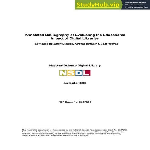 Annotated Bibliography Of Evaluating The Educational Impact Of Digital ...