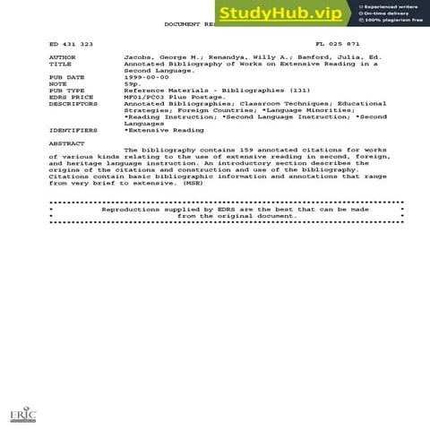Annotated Bibliography Of Works On Extensive Reading In A Second ...