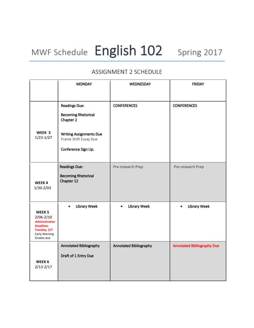 Unit 2 schedule | PDF