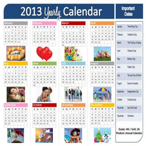 Annual calendar a prsentation of the moths for young students | PPTX