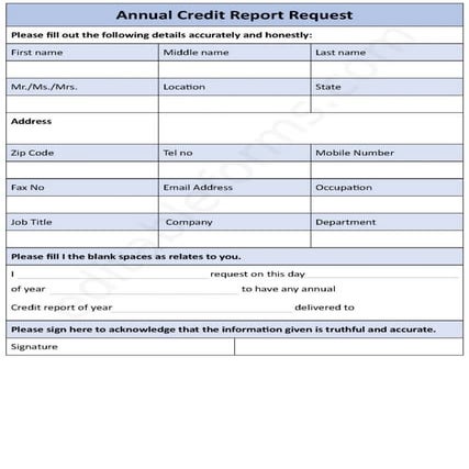 Annual Credit Report Request Fillable PDF Template | PDF