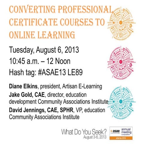 2013 ASAE Annual Meeting Education Session: Converting Professional Certificate Courses to ...
