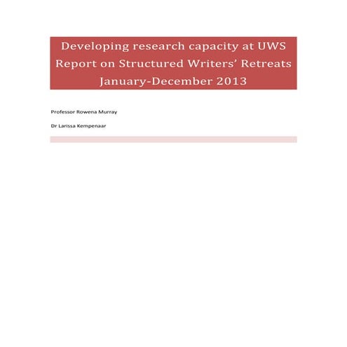 Annual Report: Developing Research Capacity at UWS, Report on ...