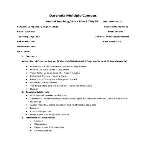 Annual teaching plan of compulsory English 202 | DOCX