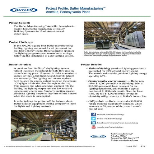 Butler Manufacturing - Annville Plant Profile | PDF