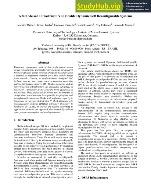A Noc Based Infrastructure To Enable Dynamic Self Reconfigurable