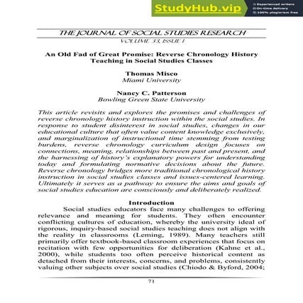 An Old Fad Of Great Promise Reverse Chronology History Teaching In ...