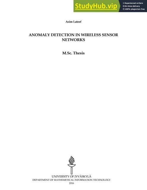 Anomaly Detection In Wireless Sensor Networks M Sc Thesis Pdf