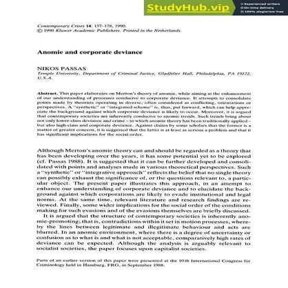 Anomie And Corporate Deviance | PDF