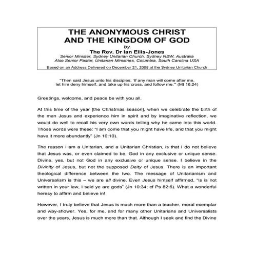 THE ANONYMOUS CHRIST AND THE KINGDOM OF GOD | PDF | Religion & Spirituality