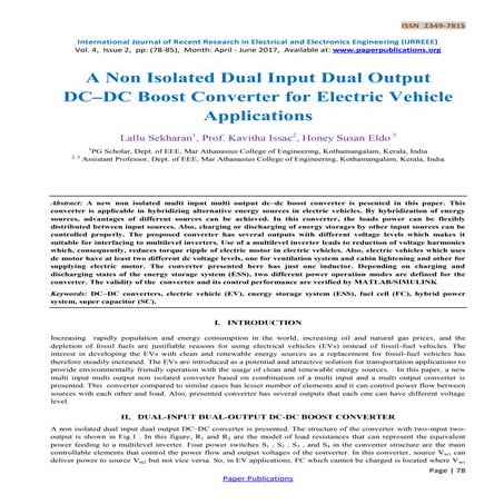 A Non Isolated Dual Input Dual Output Dcdc Boost Converter For 2301