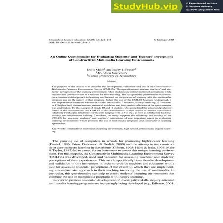 An Online Questionnaire For Evaluating Students And Teachers Perceptions Of Constructivist ...