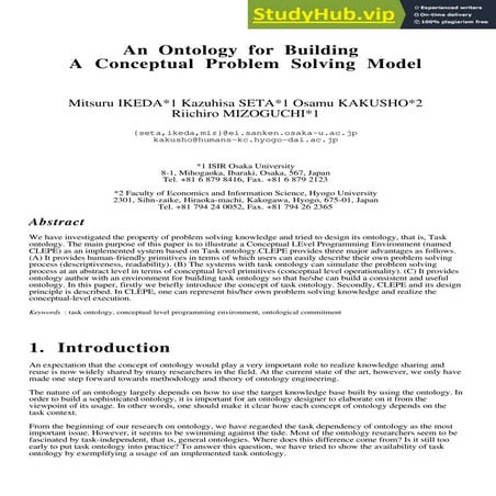 An Ontology For Building A Conceptual Problem Solving Model Pdf