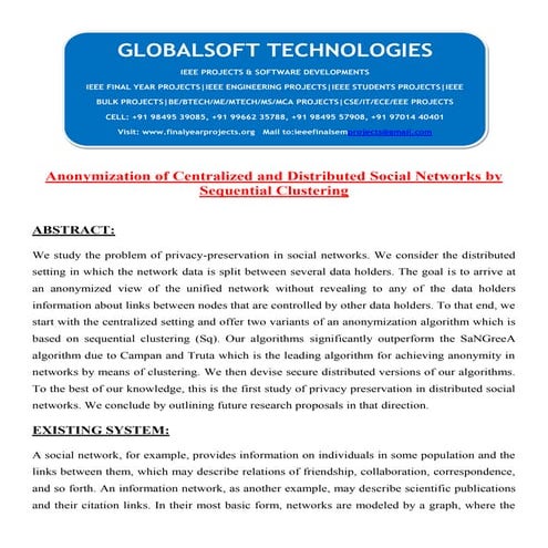 Anonymization Of Centralized And Distributed Social Networks By Sequential Clustering Pdf
