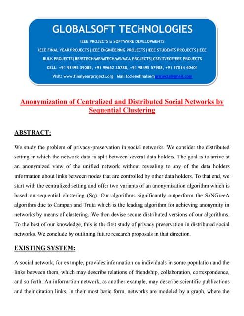 Anonymization Of Centralized And Distributed Social Networks By Sequential Clustering Pdf