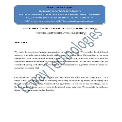 Anonymization of centralized and distributed social networks by sequential clustering | PDF