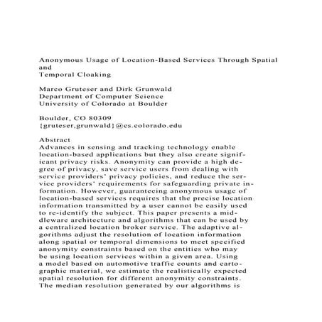 Anonymous Usage Of Location Based Services Through Spatial And Docx