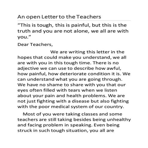 An open letter to the teachers | DOCX