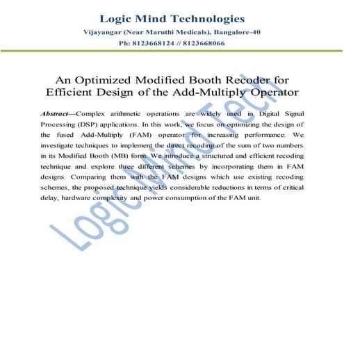 An Optimized Modified Booth Recoder For Efficient Design Of The Add Multiply Operator Pdf