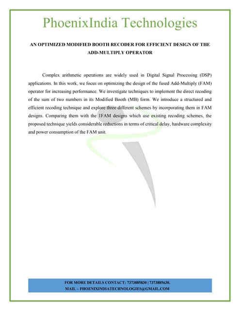 An Optimized Modified Booth Recoder For Efficient Design Of The Add Multiply Operator Pdf