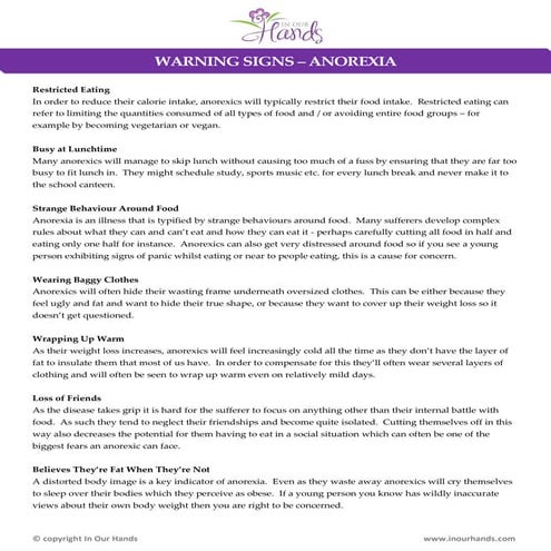 Anorexia Nervosa Warning Signs