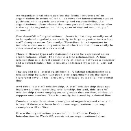 An organizational chart depicts the formal structure of an organizat.docx