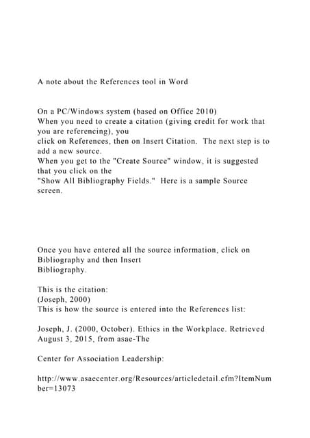 APA Referencing In Microsoft Word 2007 | PPT