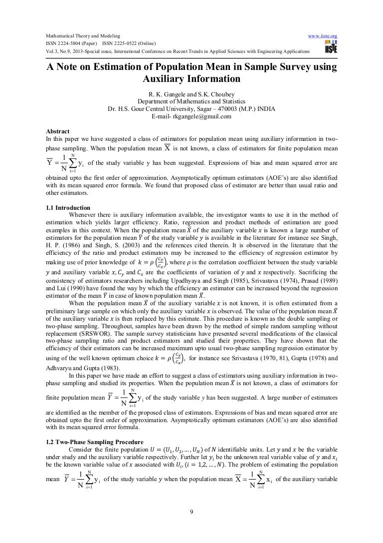 A Note On Estimation Of Population Mean In Sample Survey Using Auxili