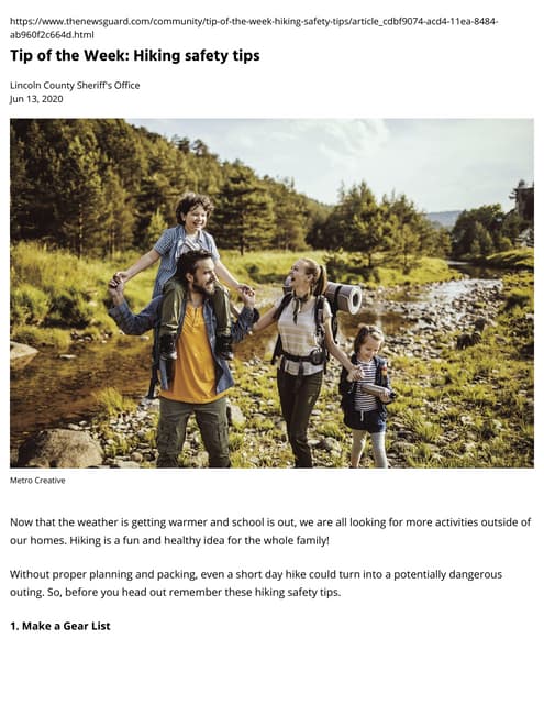 Hiking Safety Best Practices - pdf presentation | PPT