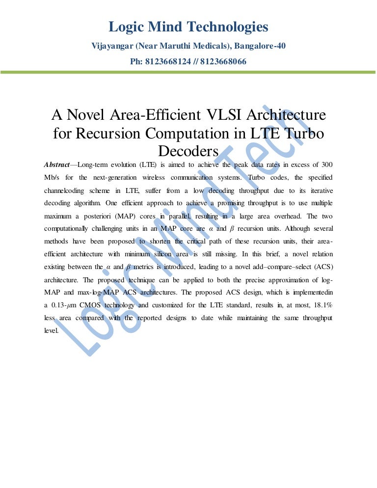 A novel area efficient vlsi architecture A novel area efficient vlsi architecture