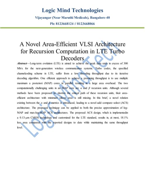 A Novel Area Efficient Vlsi Architecture Pdf