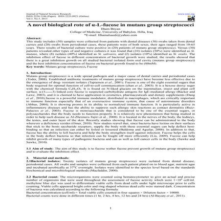 A novel biological rote of α l-fucose in mutans group streptococci | PDF