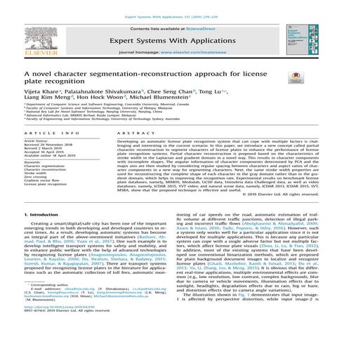 A Novel Character Segmentation Reconstruction Approach For License Plate Recognition Pdf