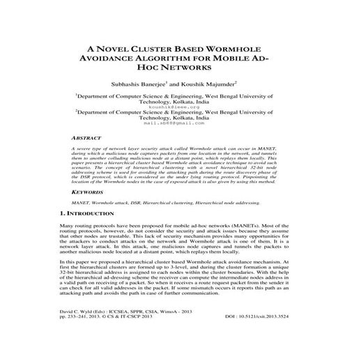 A Novel Cluster Based Wormhole Avoidance Algorithm For Mobile Adhoc