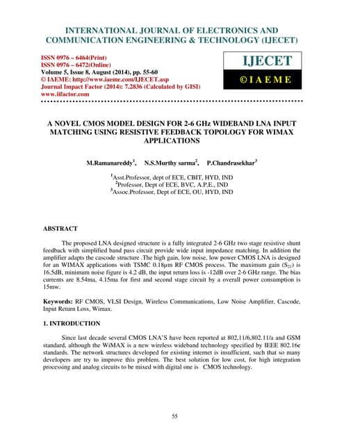 Design and Implementation of LNA at 900MHz for GSM applications | PDF