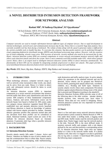 A Novel Distributed Intrusion Detection Framework For Network Analysis Pdf Internet Computing