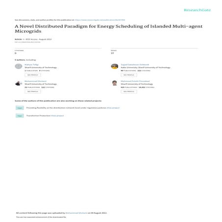 A Novel Distributed Paradigm For Energy Scheduling Of Islanded Multi Agent Microgrids Pdf