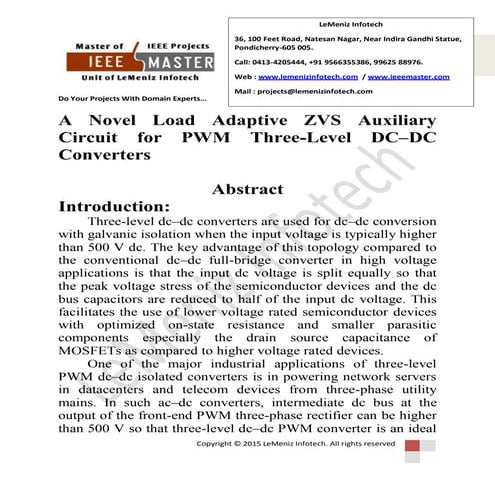 A novel load adaptive zvs auxiliary circuit for pwm three level dc–dc converters | PDF ...