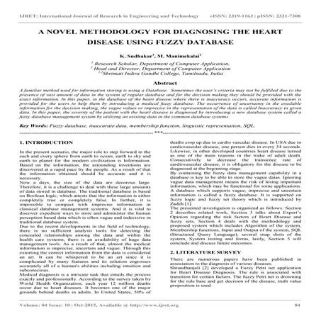 A novel methodology for diagnosing the heart disease using fuzzy database | PDF