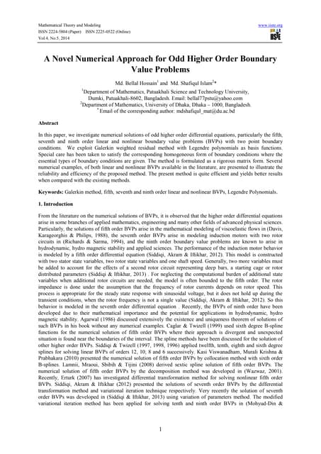 A Novel Numerical Approach For Odd Higher Order Boundary Value Problems Pdf