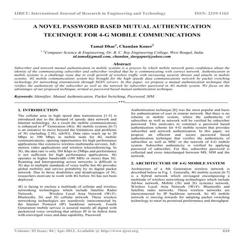 A Novel Password Based Authentication Technique For 4 G Mobile