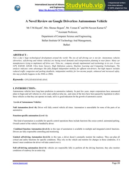 Artificial Intelligence in Autonomous Vehicles | PDF