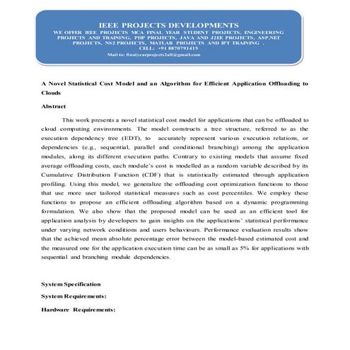 A Novel Statistical Cost Model And An Algorithm For Efficient Application Offloading To Clouds Pdf