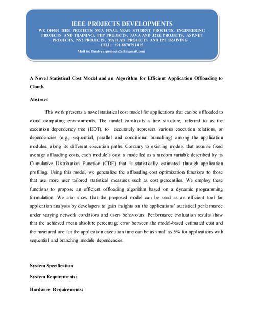 A Novel Statistical Cost Model And An Algorithm For Efficient Application Offloading To Clouds Pdf