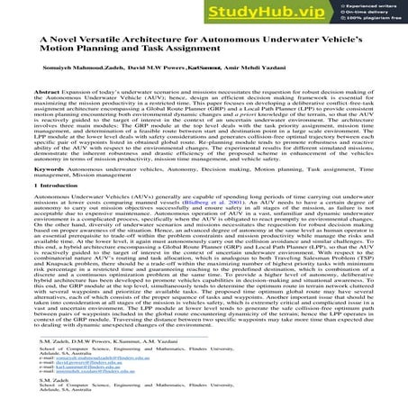 A Novel Versatile Architecture For Autonomous Underwater Vehicle S Motion Planning And Task ...