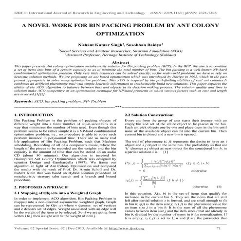 A novel work for bin packing problem by ant colony optimization | PDF