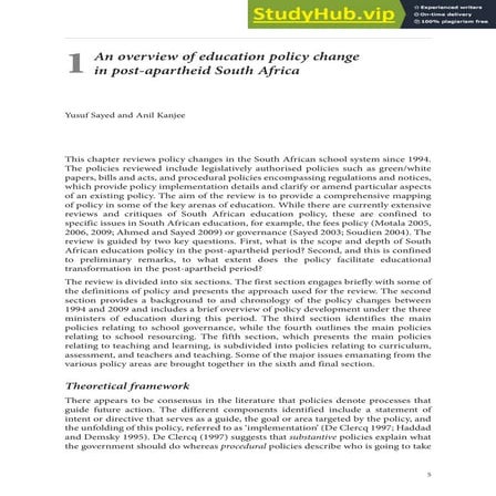 An Overview Of Education Policy Change In Post Apartheid South Africa | PDF