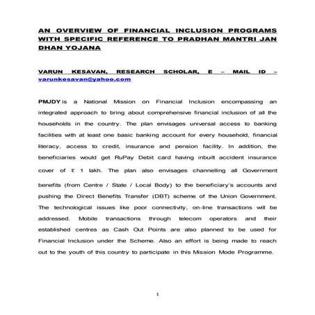An Overview of Financial Inclusion Programs With Specific Reference To ...
