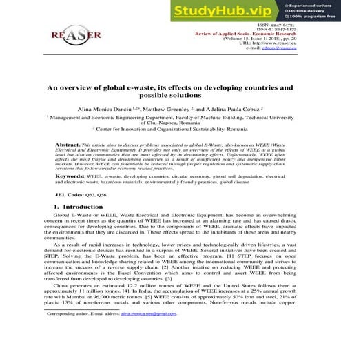 An overview of global e-waste, its effects on developing countries and ...