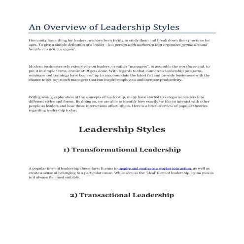 An overview of leadership styles | DOCX